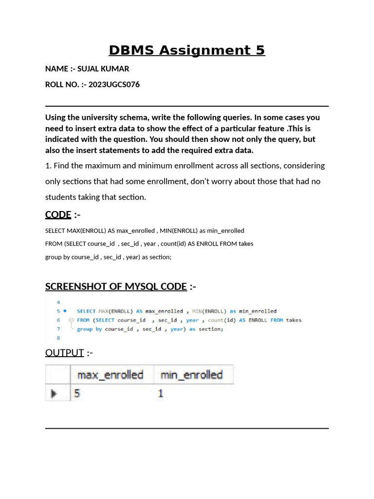 Dbms Lab Assignment 5 Sujal Kumar 2023ugcs076 | PDF | Information Retrieval | Computer Programming