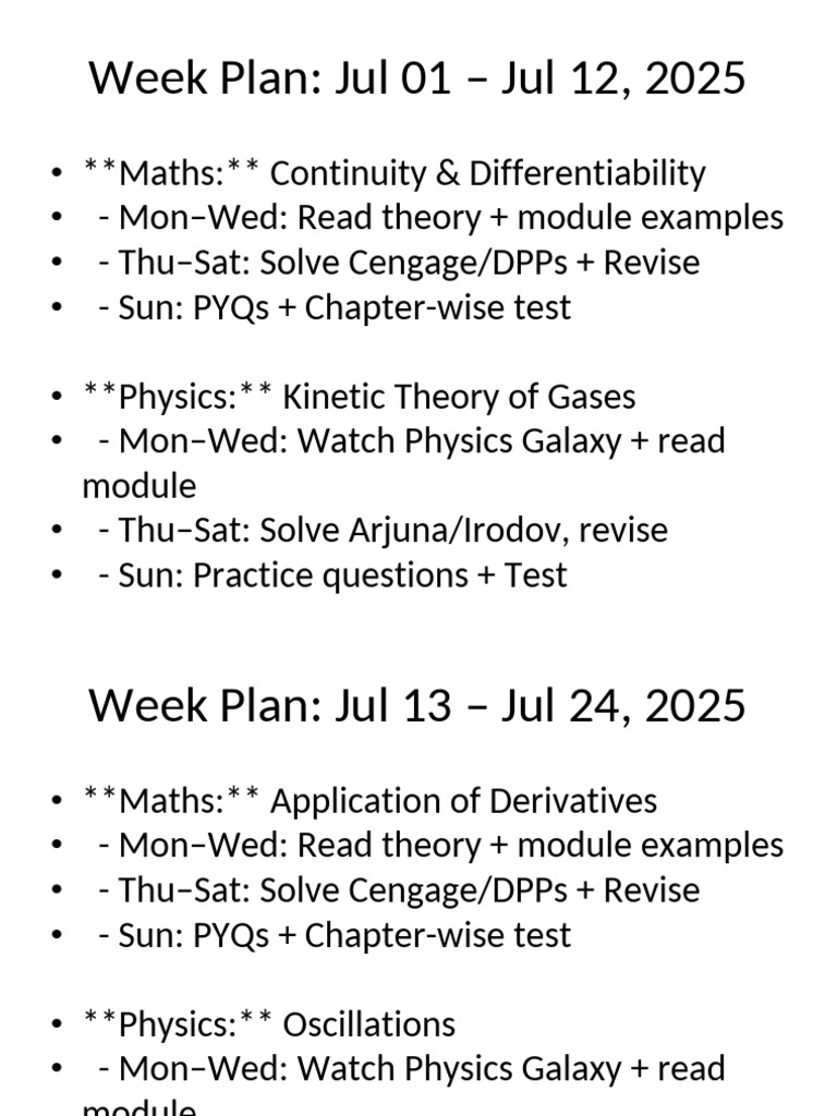 JEE Study Template July To March | PDF | Physics | Theoretical Physics