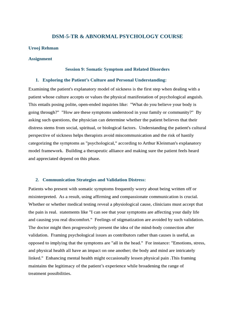 Urooj Rehman - Assignment | PDF | Mental Disorder | Mental Health
