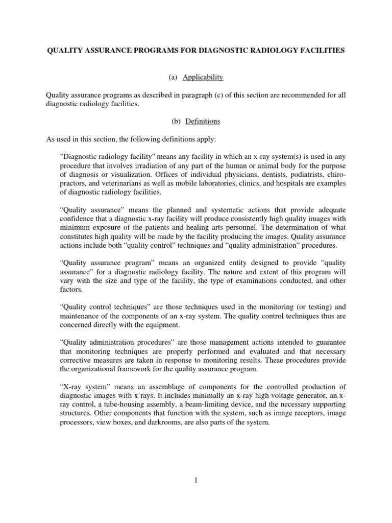 QA Program For Radiology | Download Free PDF | Quality Assurance ...