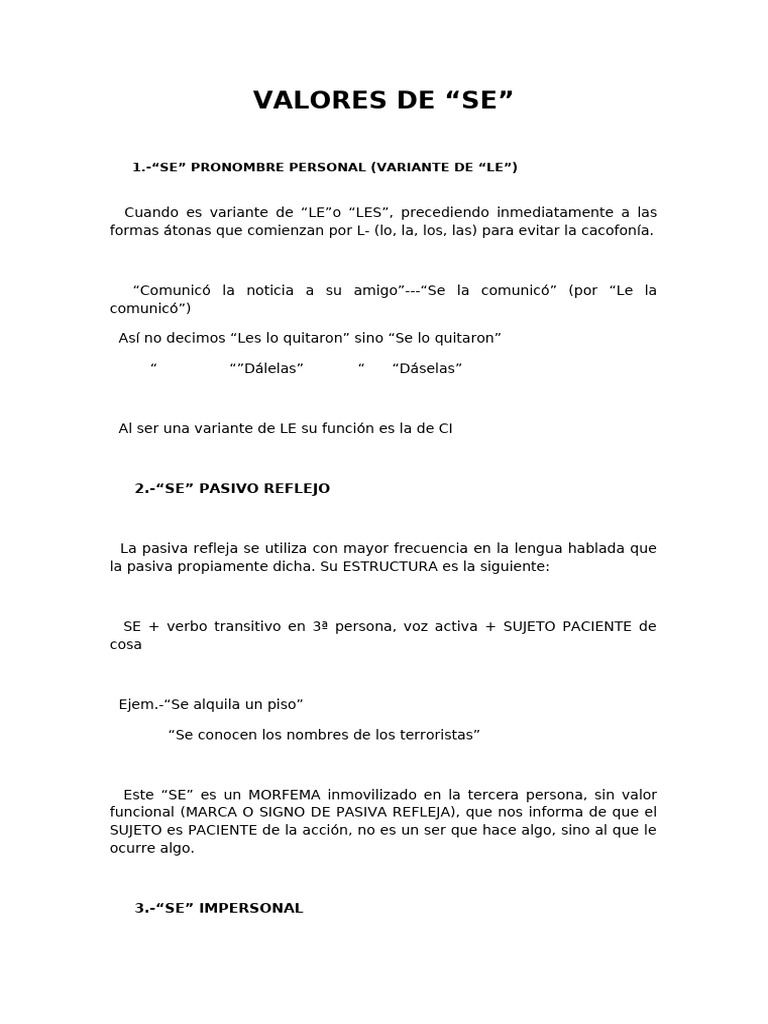Tipos de "SE" en español | PDF | Verbo | Asunto (gramática)