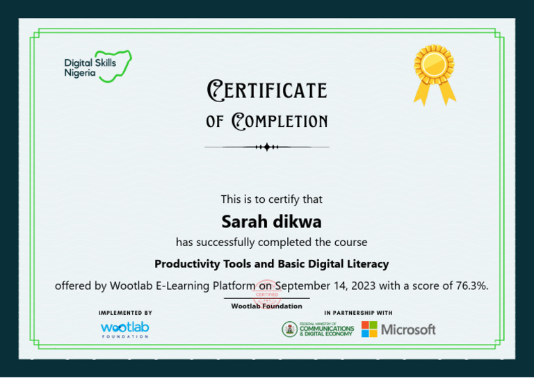 Certificate of Completion: Digital Literacy | PDF