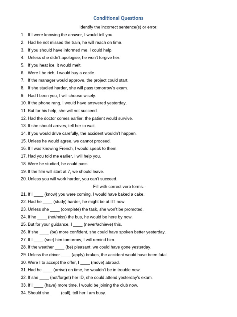 Conditional Sentence Errors and Corrections | PDF