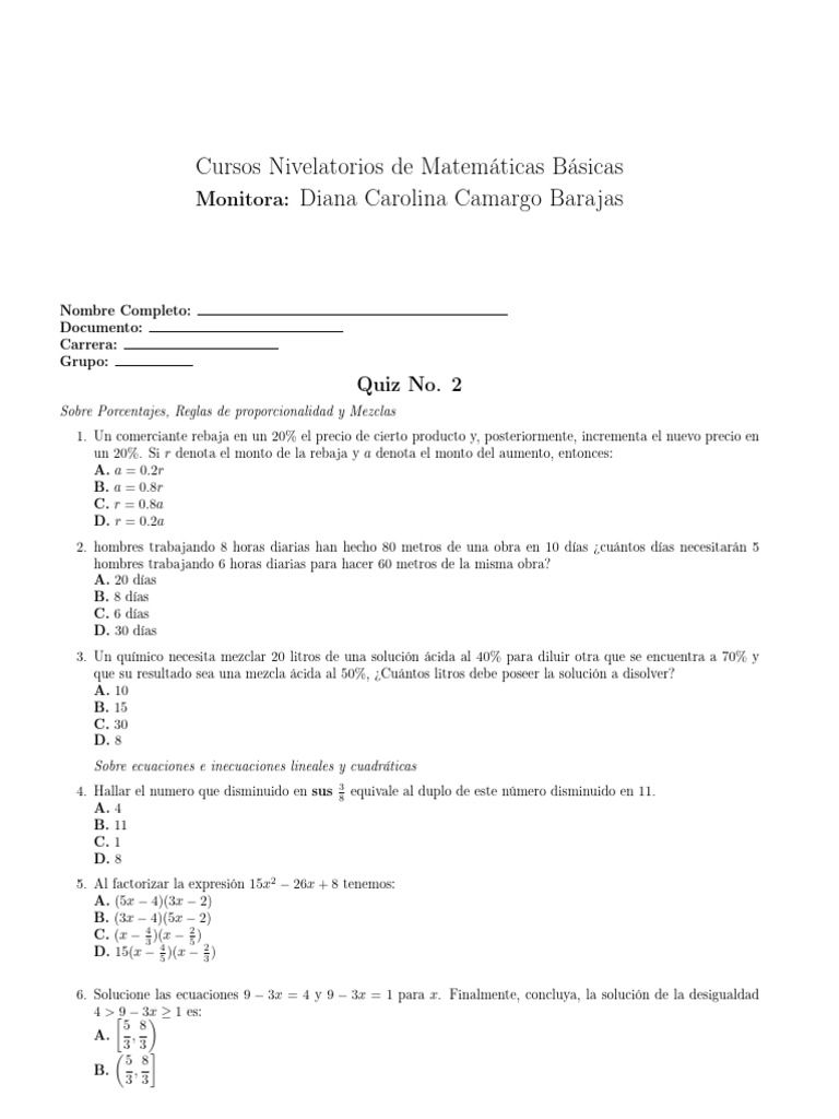 Ejercicios de Matemáticas Básicas y Soluciones | PDF | Matemáticas ...