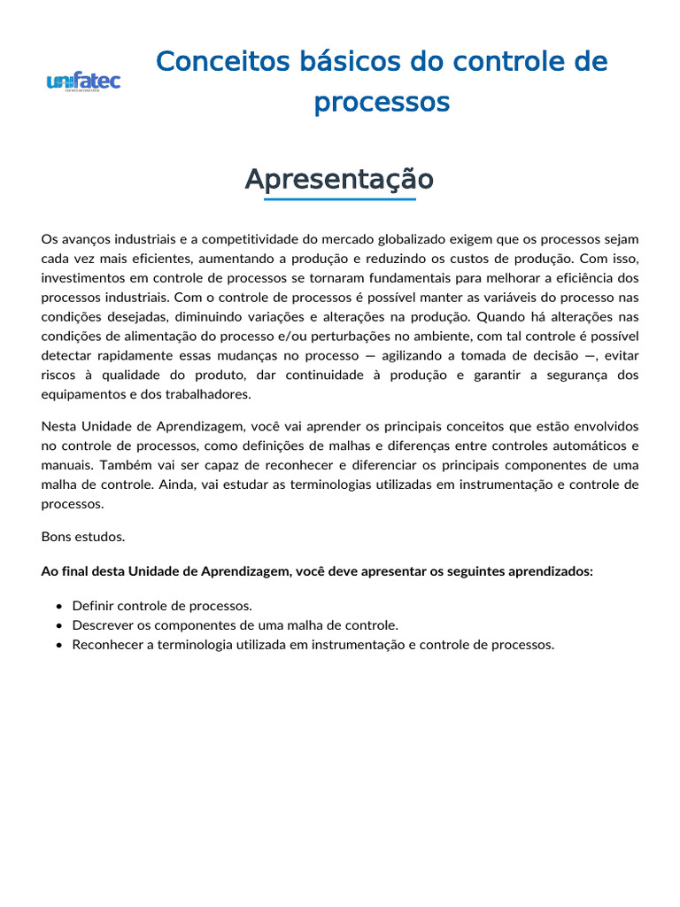 Controle de Processos: Fundamentos e Componentes | PDF | Instrumentação ...