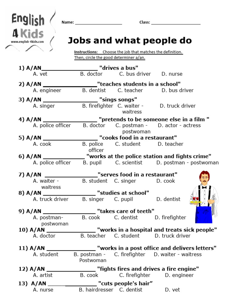 Job Definitions and Determiners Quiz | PDF