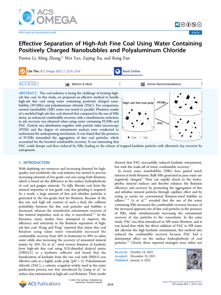 Enhanced Coal Separation with Nanobubbles | PDF | Coal | Ph