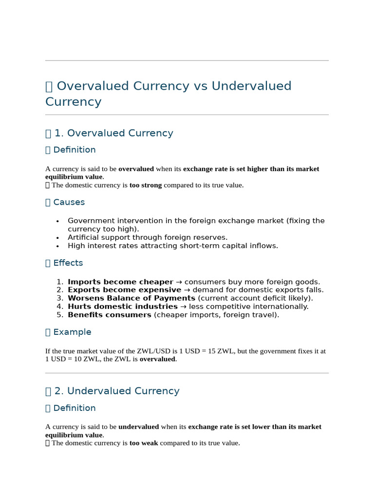 Overvalued vs Undervalued Currency Explained | PDF | Exchange Rate ...