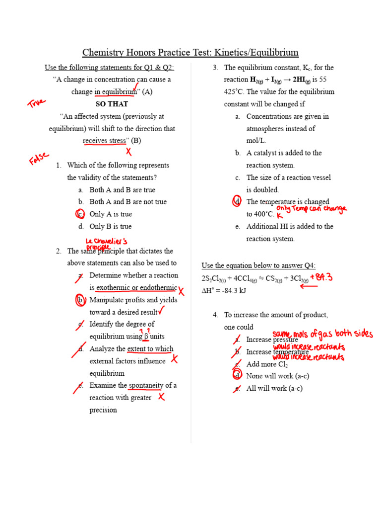 ANSWER KEY Chemistry Honors Practice Test- Kinetics-Equilibrium (1 ...