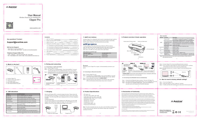 Clipper Pro User Manual Multilanguage | PDF | Bluetooth | Battery Charger