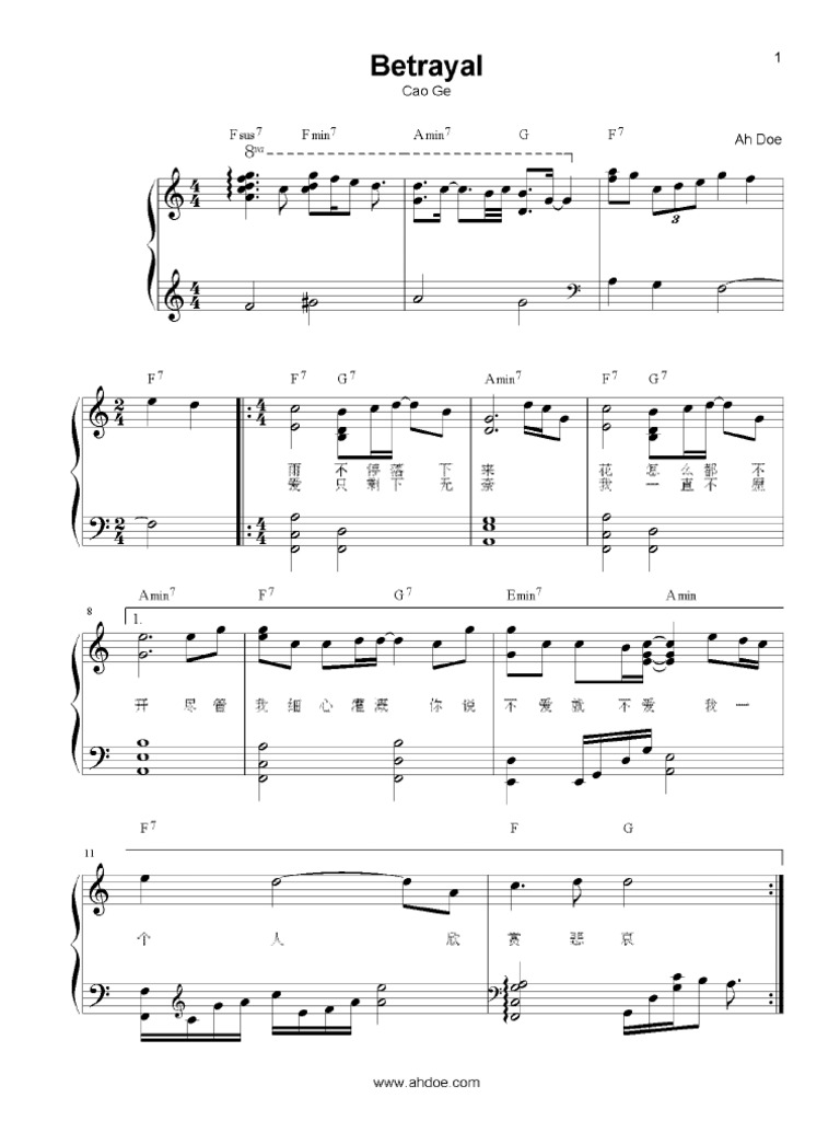 Betrayal Complete Piano Sheet in PDF Format | PDF
