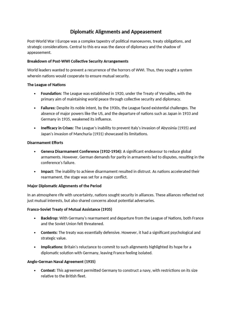 Diplomatic Alignments and Appeasement | PDF | Nazi Germany | League Of ...