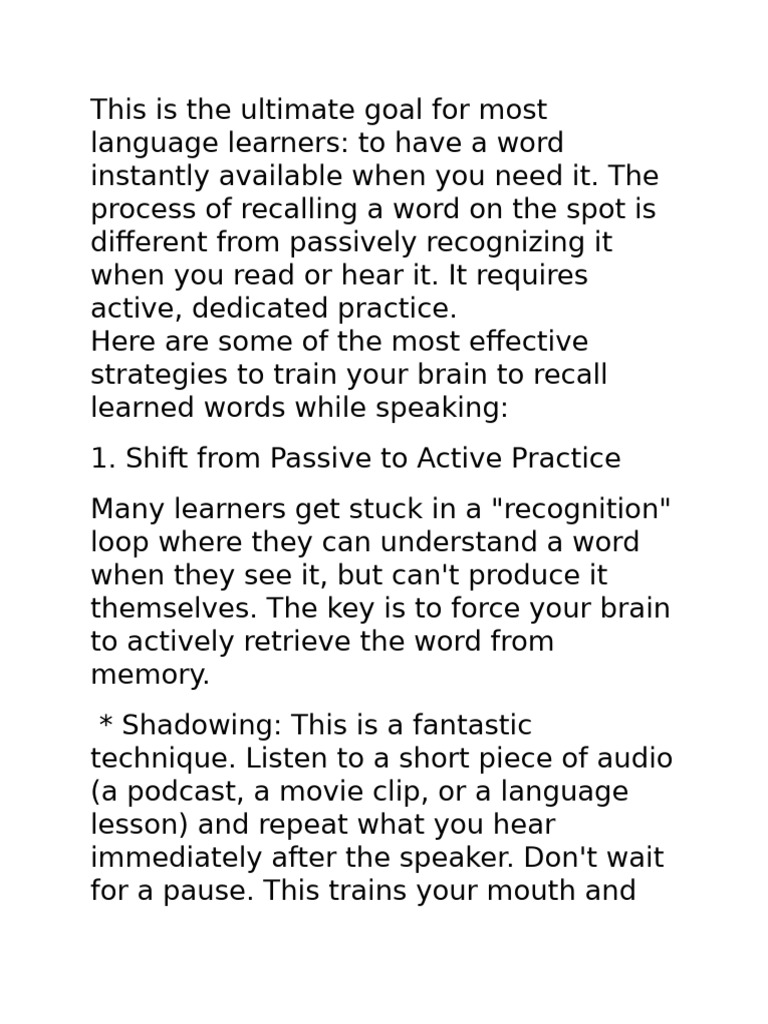 Effective Strategies for Word Recall in Language Learning | PDF ...
