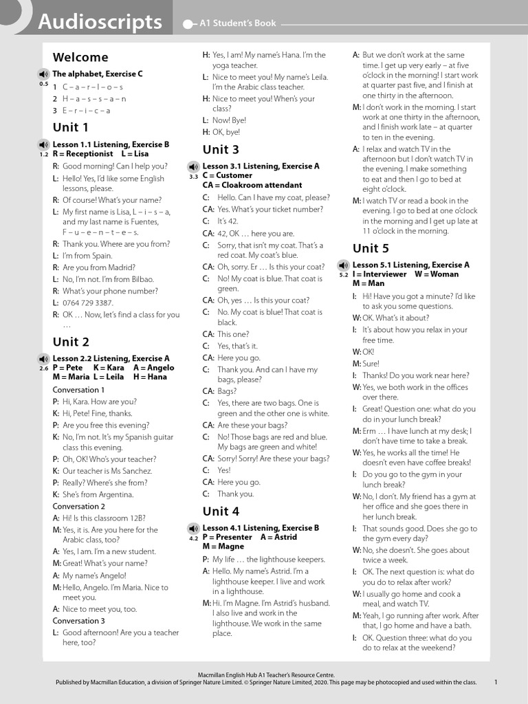 Macmillan English Hub A1 Teacher Resources | PDF