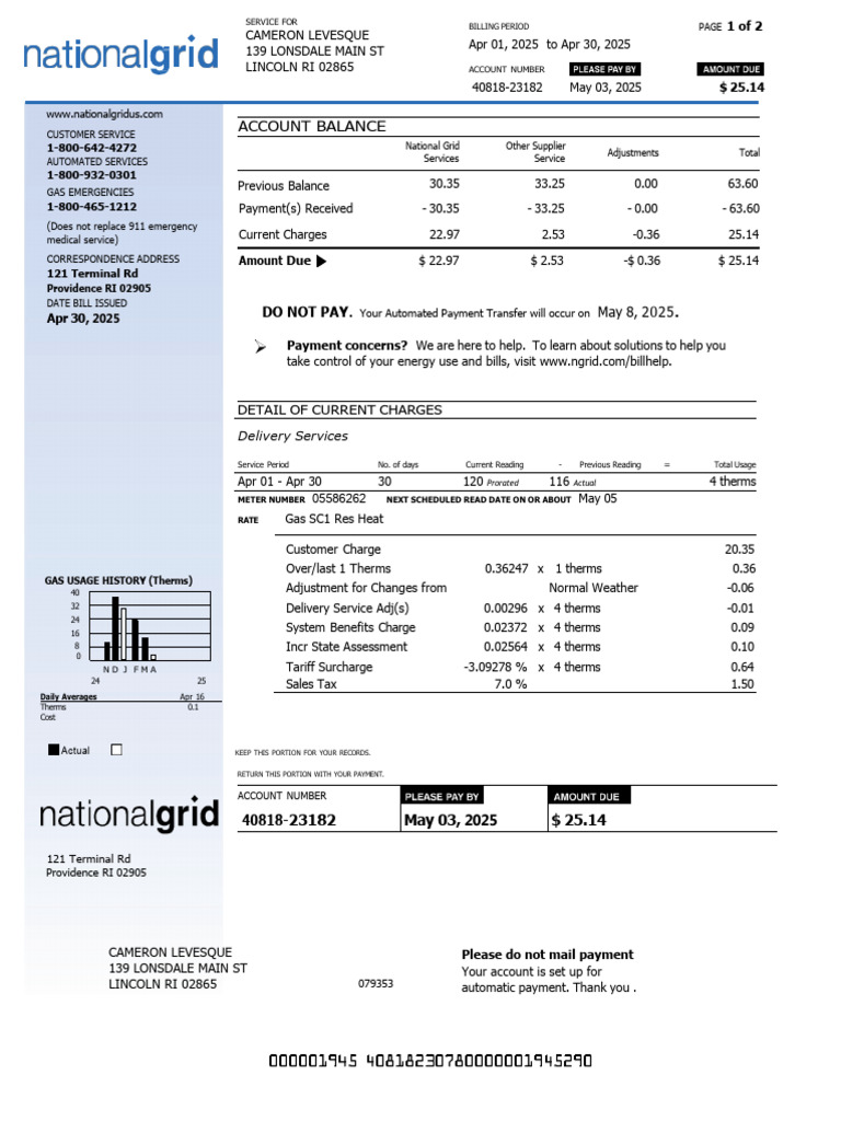 Rhode Island National Grid Bill Summary | PDF | Natural Gas | Electric ...