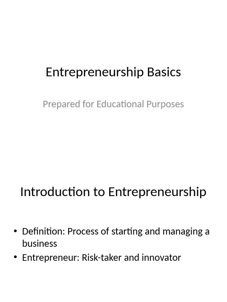 Entrepreneurship Basics | PDF