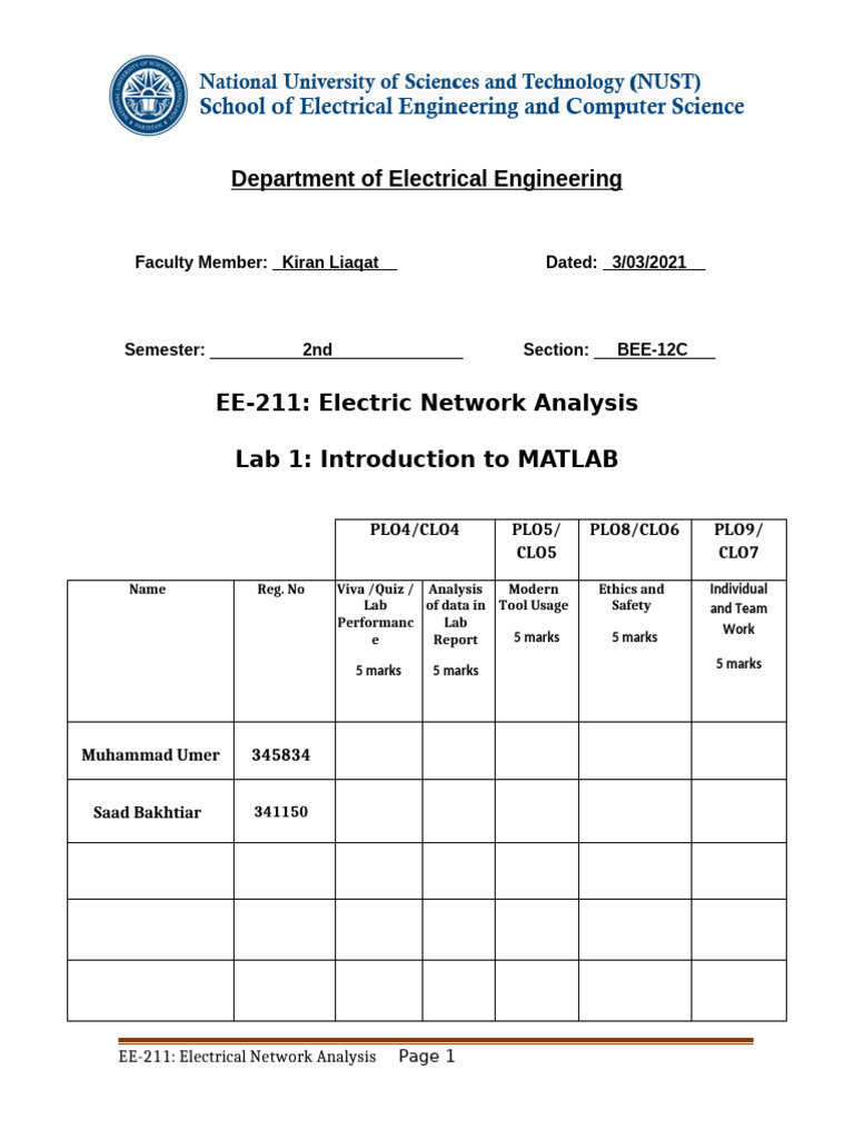 Lab01 Solution01 ENA | PDF | Matlab | Computing