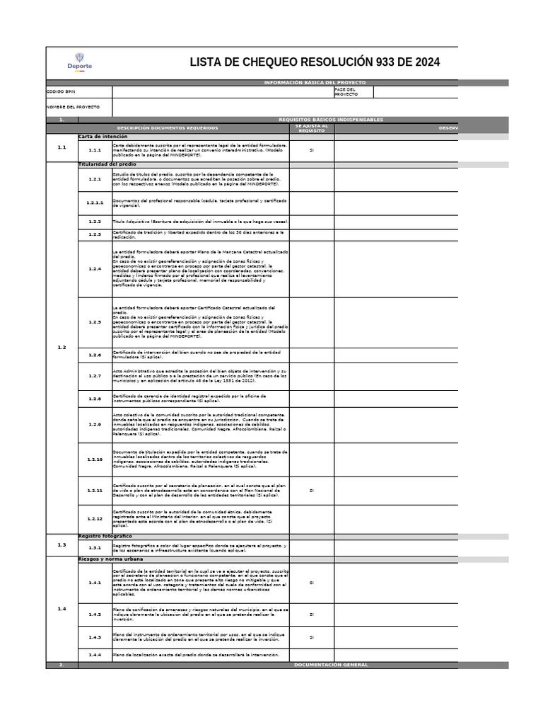 Chequeo Resolución 933 de 2024: Requisitos | PDF | Presupuesto | Topografía