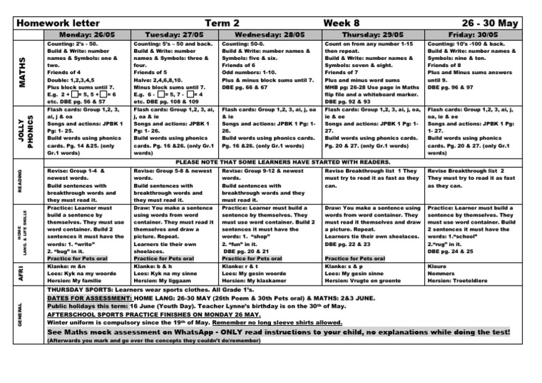 Grade 1 Homework Overview: Week 8 | PDF | Phonics | Learning