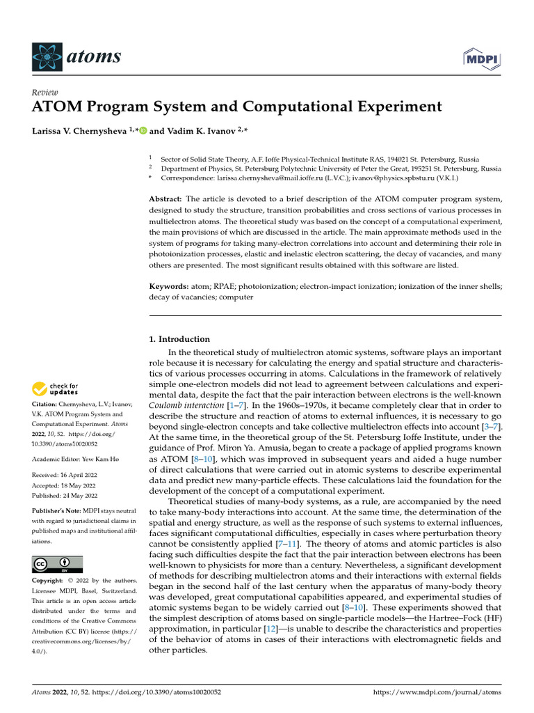 ATOM Program for Multielectron Atoms | PDF | Hartree–Fock Method ...