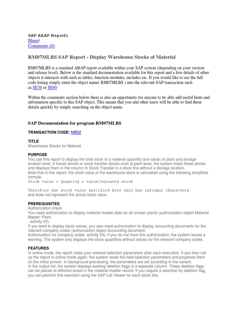 SAP MM Stock Tables | PDF | Information Technology Management ...