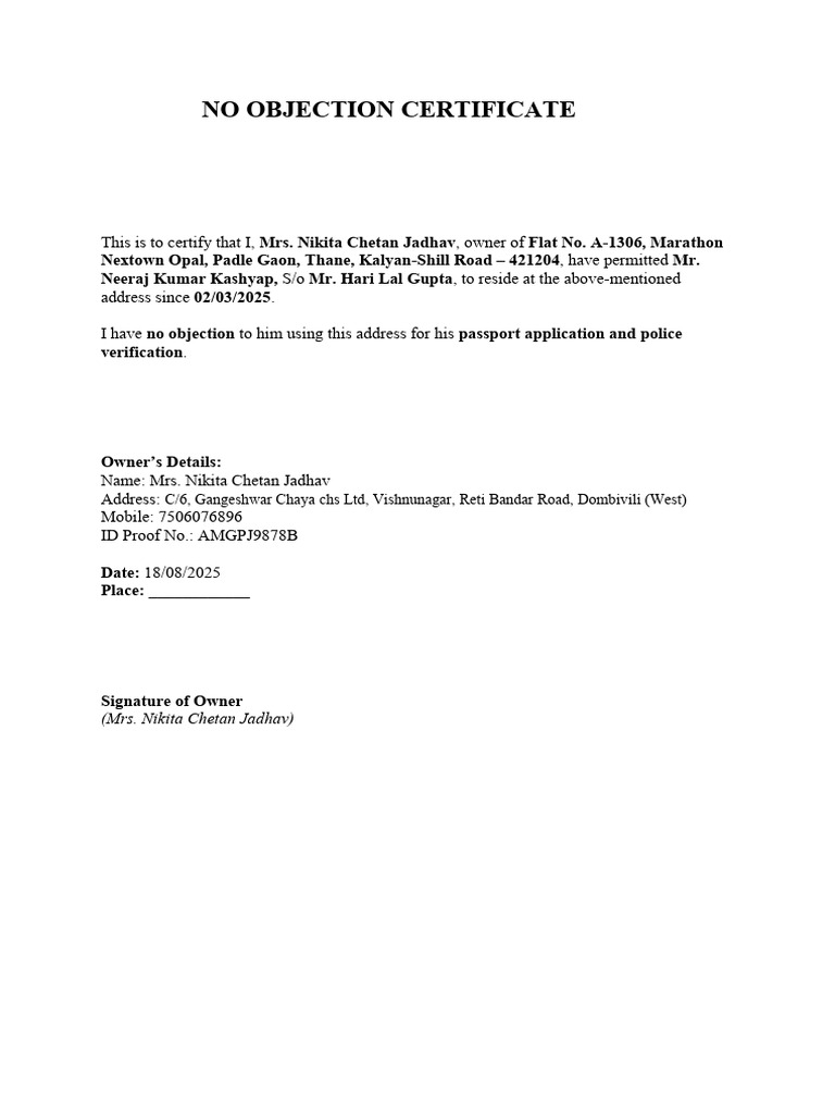 No Objection Certificate | PDF
