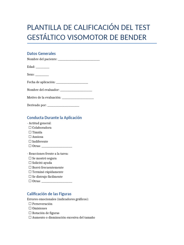 Calificación Test Gestáltico Bender | PDF