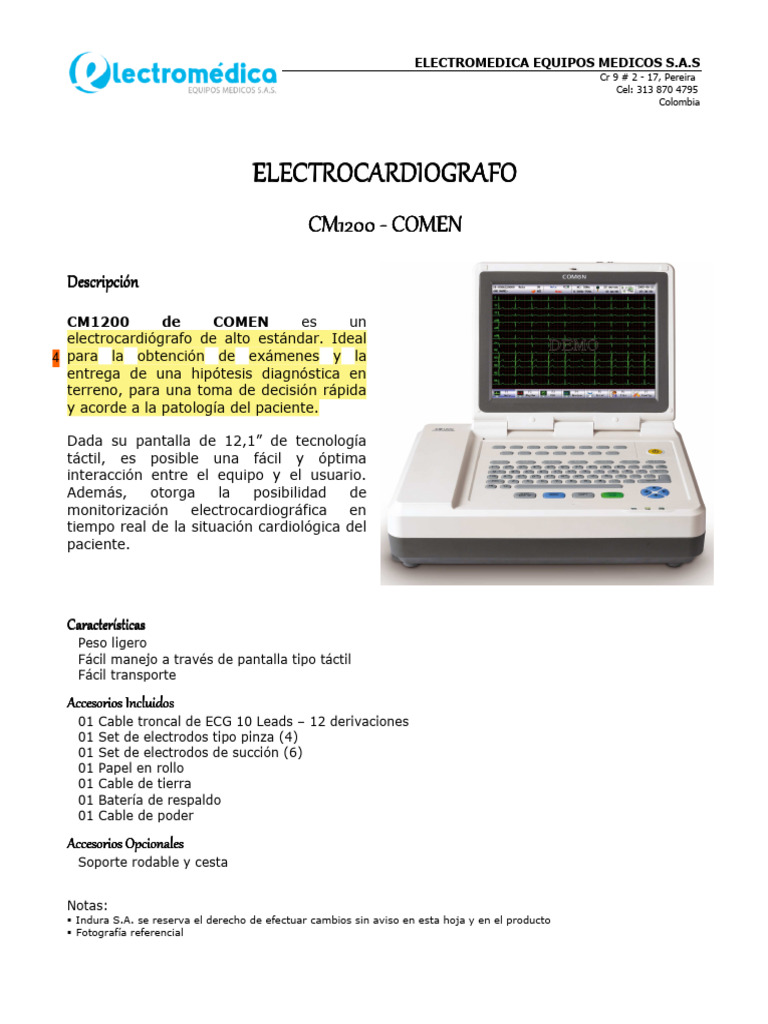 Electrocardiógrafo COMEN CM1200 | PDF | Pantalla de cristal líquido ...