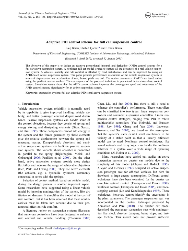 Adaptive PID Control for Car Suspension | PDF | Mechanical Engineering ...