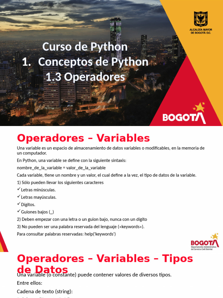 Unidad 1. Conceptos de Python - Operadores | PDF | División (Matemáticas) | Variable (informática)