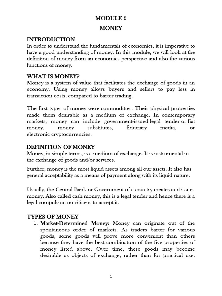 MODULE 6_MONEY | PDF | Money | Currency