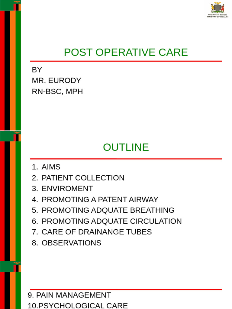 1.6 Post Operative Care Outline | PDF | Intravenous Therapy | Anesthesia