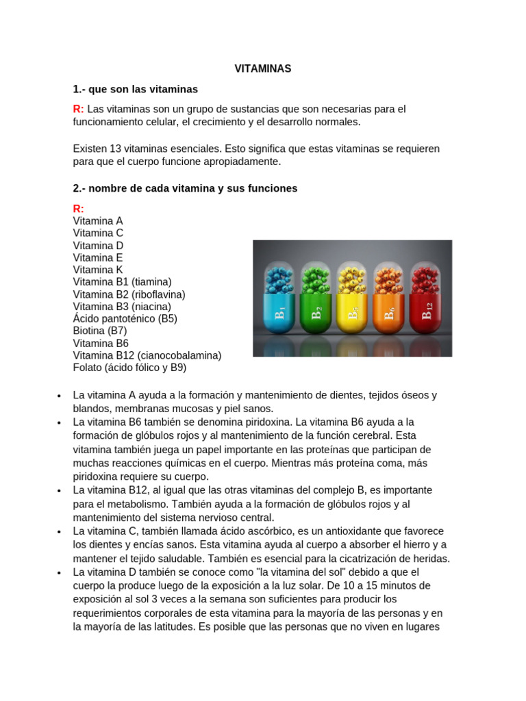 Guía completa sobre vitaminas y funciones | PDF | Vitamina | Vitamina C