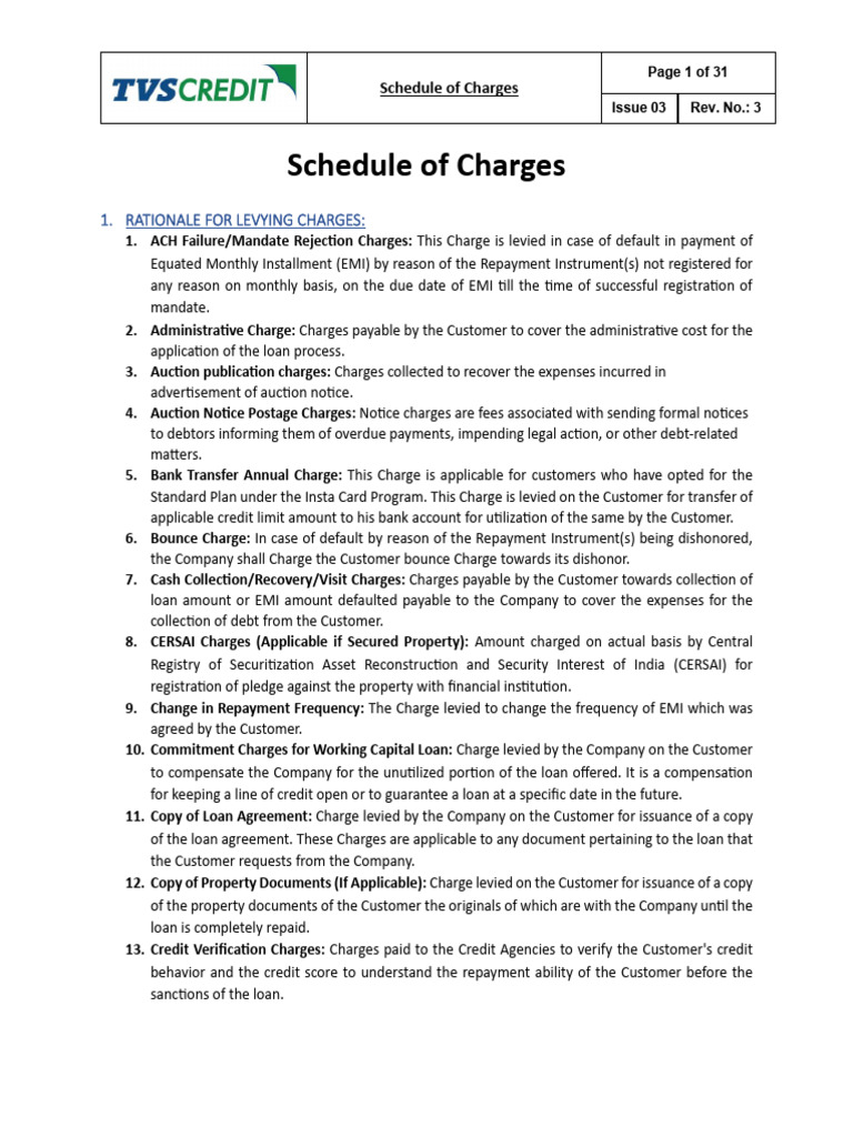 Loan Agreement Charge Schedule | PDF | Debt | Loans