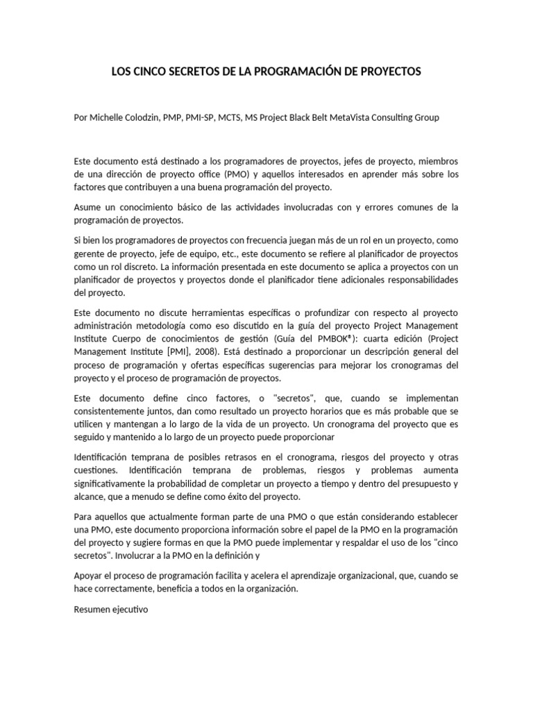 2 - LOS CINCO SECRETOS DE LA PROGRAMACIÓN DE PROYECTOS | PDF | Programación de computadoras ...