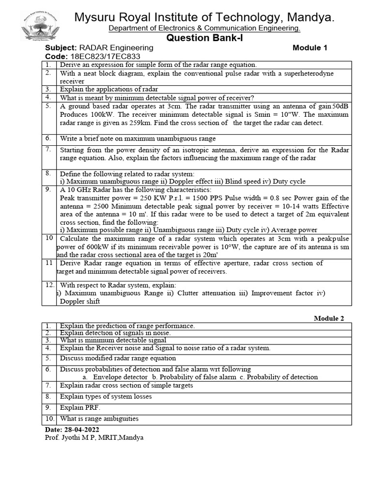 Re QB Ass1 | PDF | Radar | Telecommunications