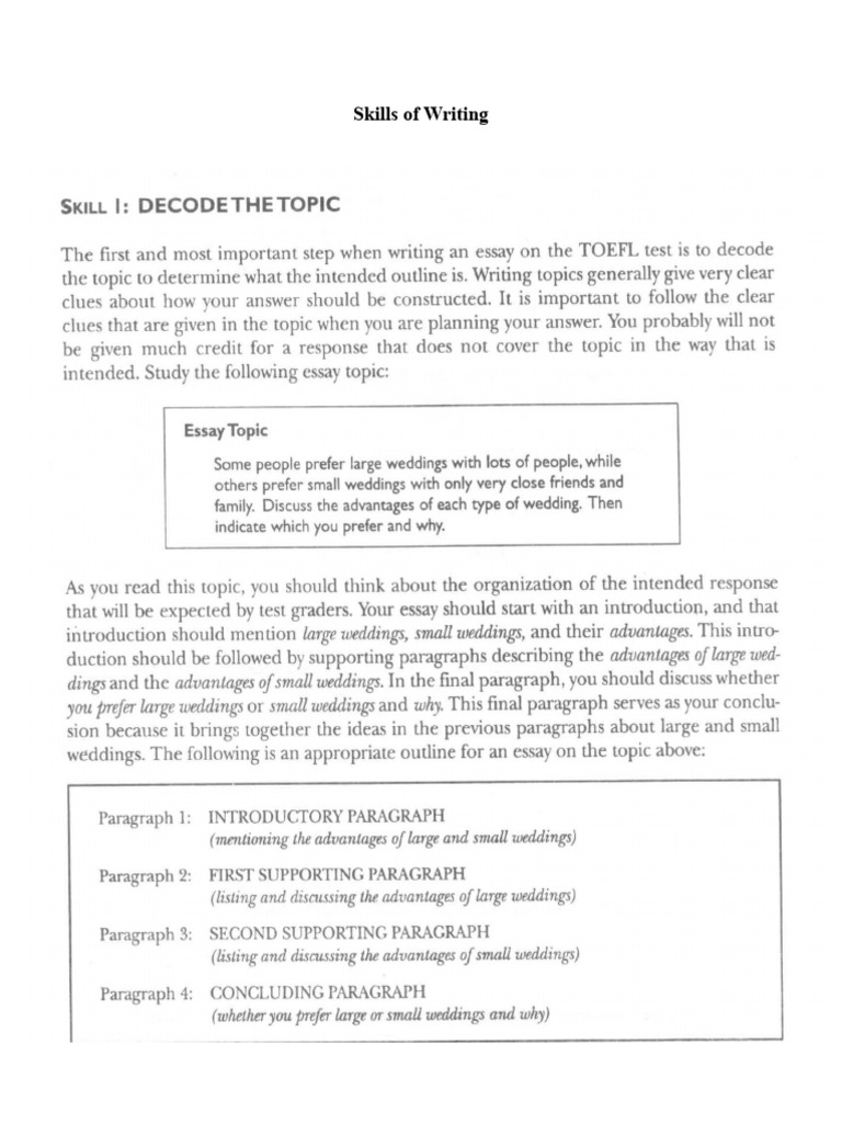 Skills of Writing - TOEFL | PDF