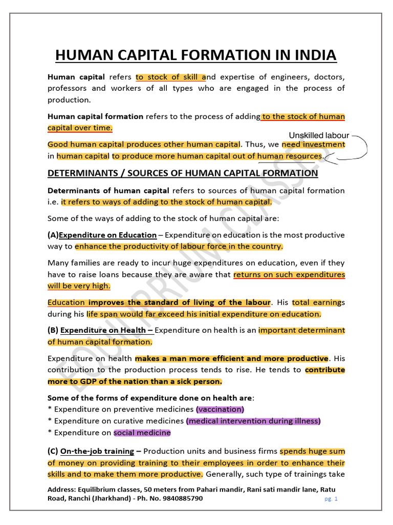 Human Capital Formation in India Explained | PDF | Cost Of Living ...