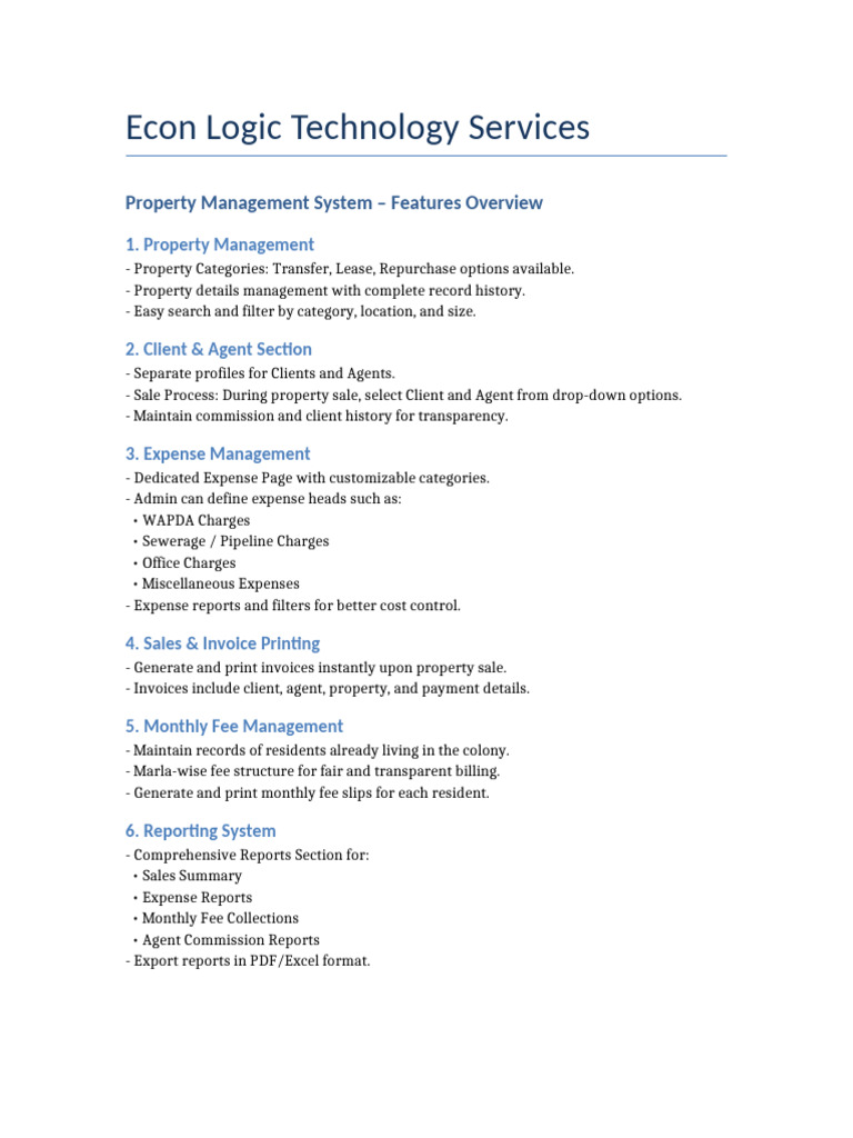 Property Management System Features Overview | PDF