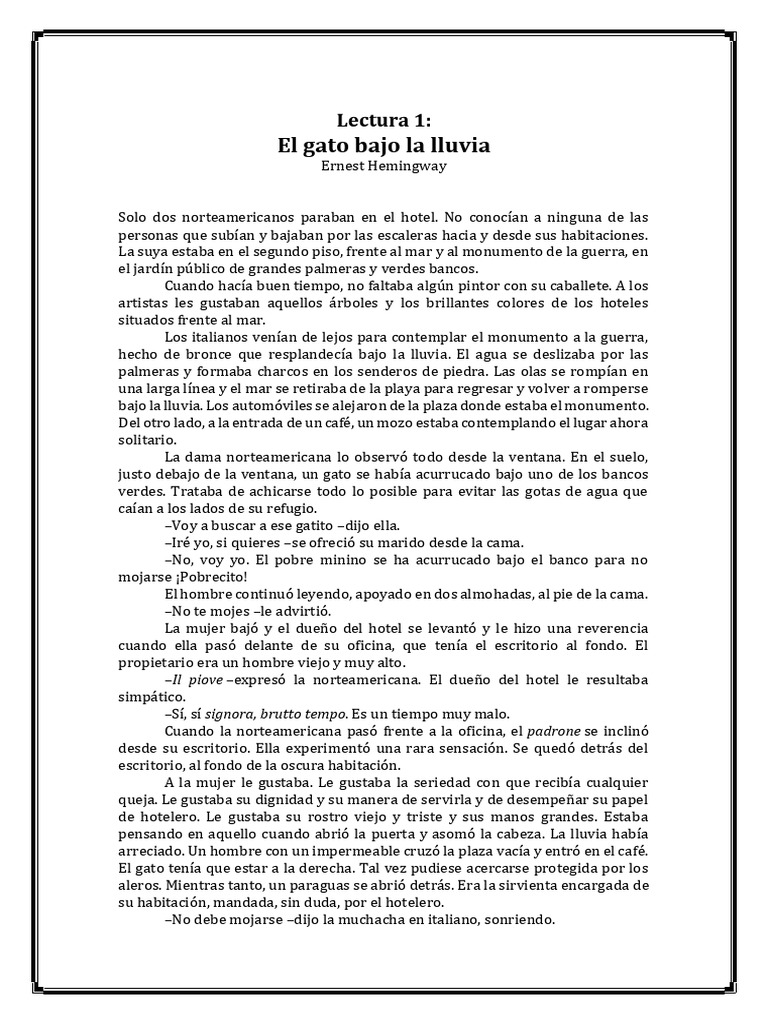 Gato bajo la lluvia: Análisis de Hemingway | PDF | Amor