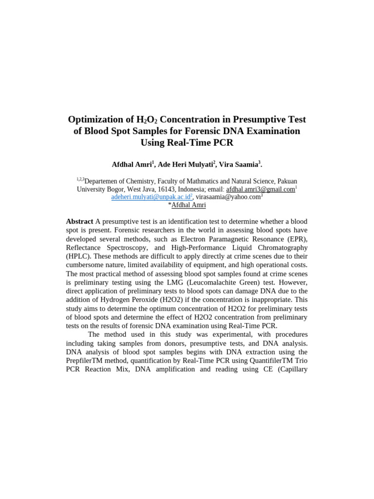Optimizing H2O2 for Blood DNA Testing | PDF | Polymerase Chain Reaction ...