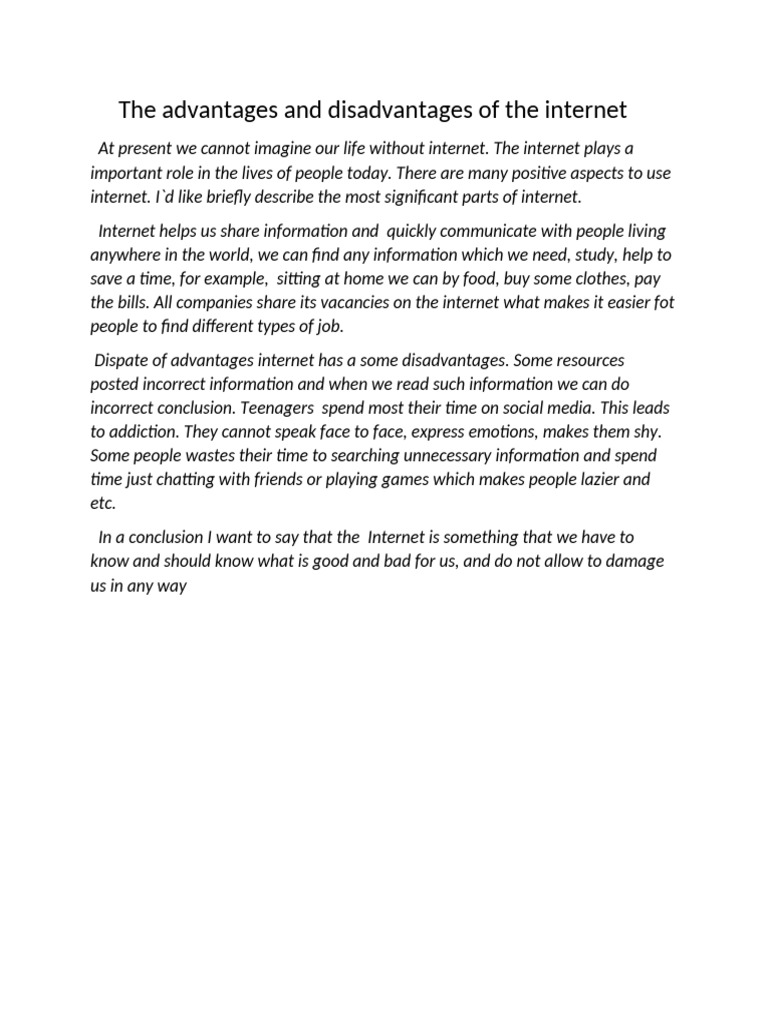 The Advantages and Disadvantages of The Internet | PDF