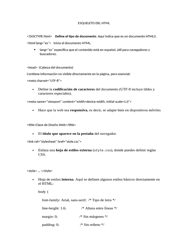 Esqueleto Del HTML | PDF | HTML | Diseño web