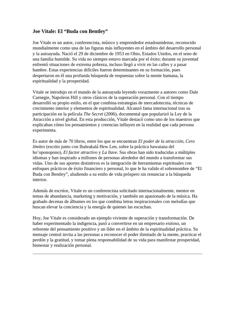 Biografía de Joe Vitale: El Buda con Bentley | PDF | Desarrollo ...