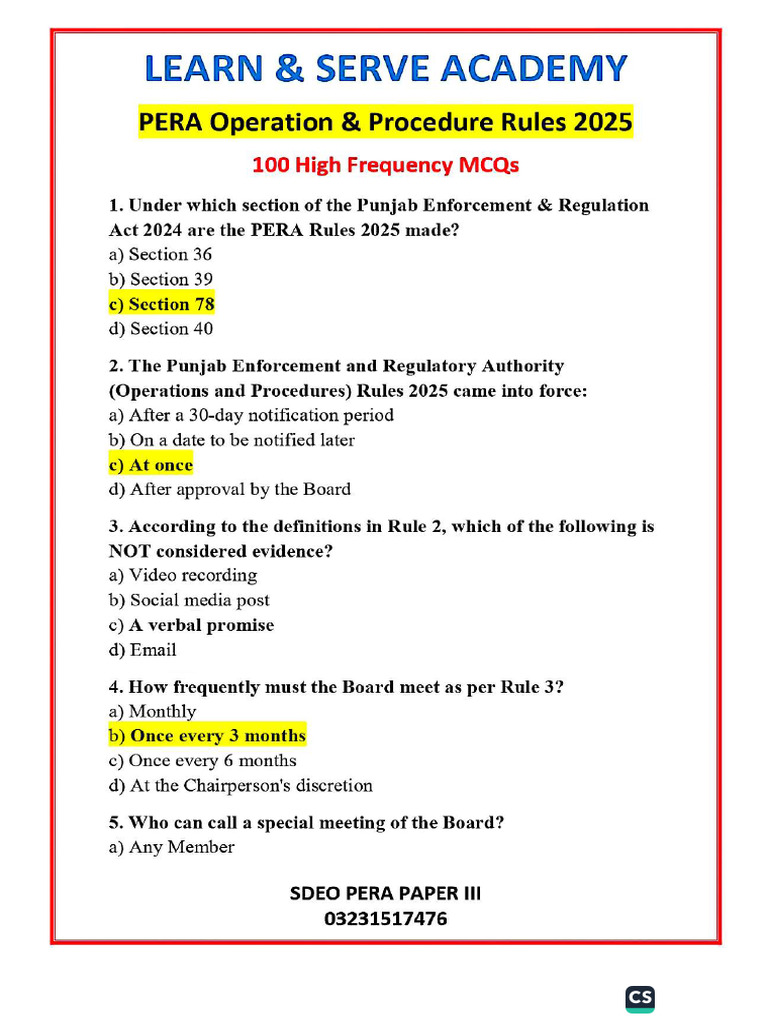 PERA O&P Rules 2025 | PDF