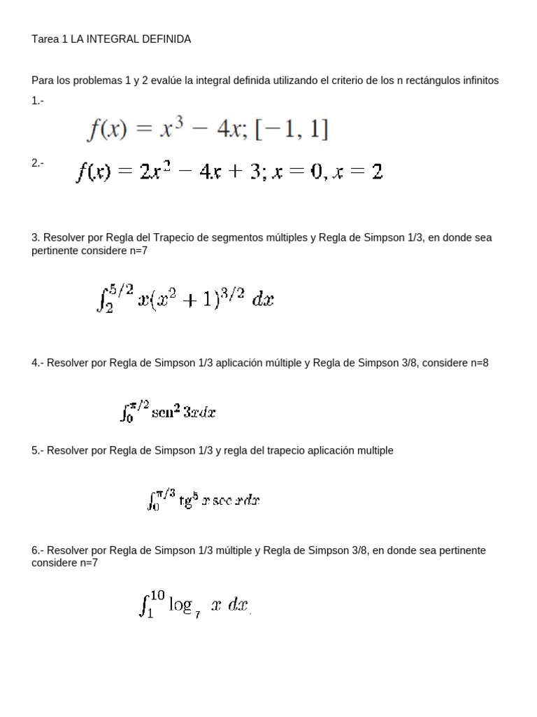 Tarea 1 Integrad Definida Ago-Dic-2025 | PDF
