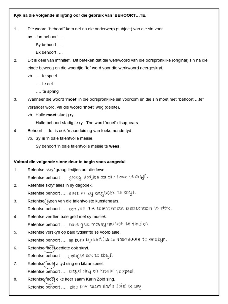 Taaloefening - Behoort ... Te | PDF