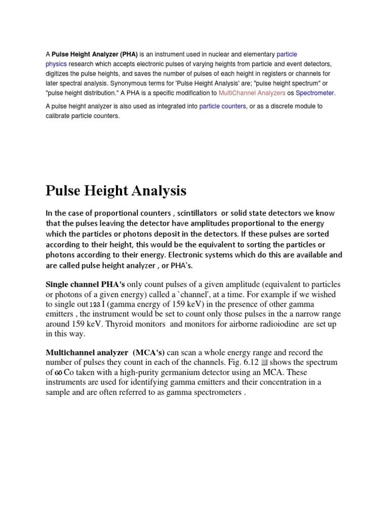Pulse Height Analysis in Particle Detection | PDF