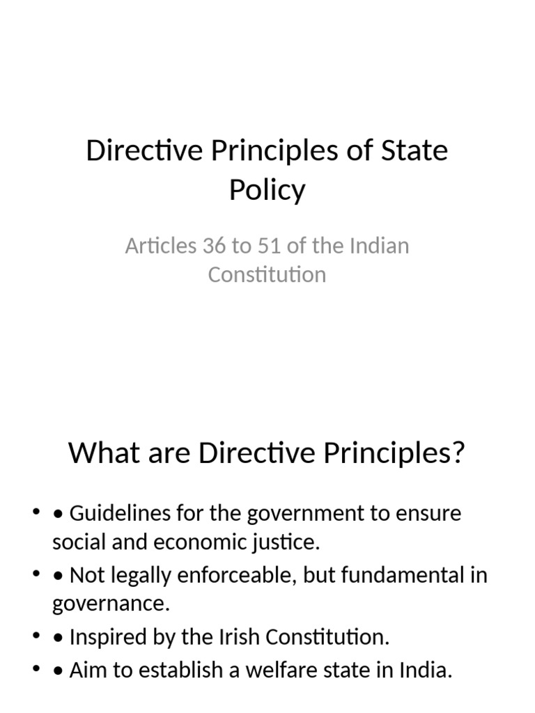 Directive Principles of State Policy in India | PDF