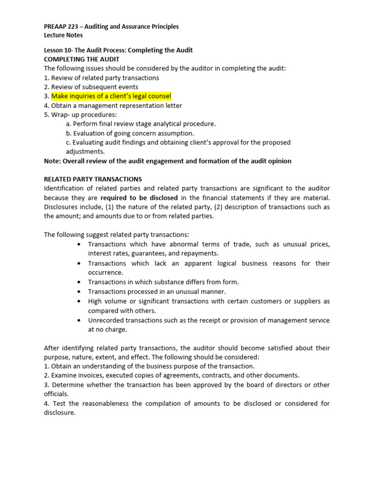 Completing the Audit Process Guide | PDF | Going Concern | Audit